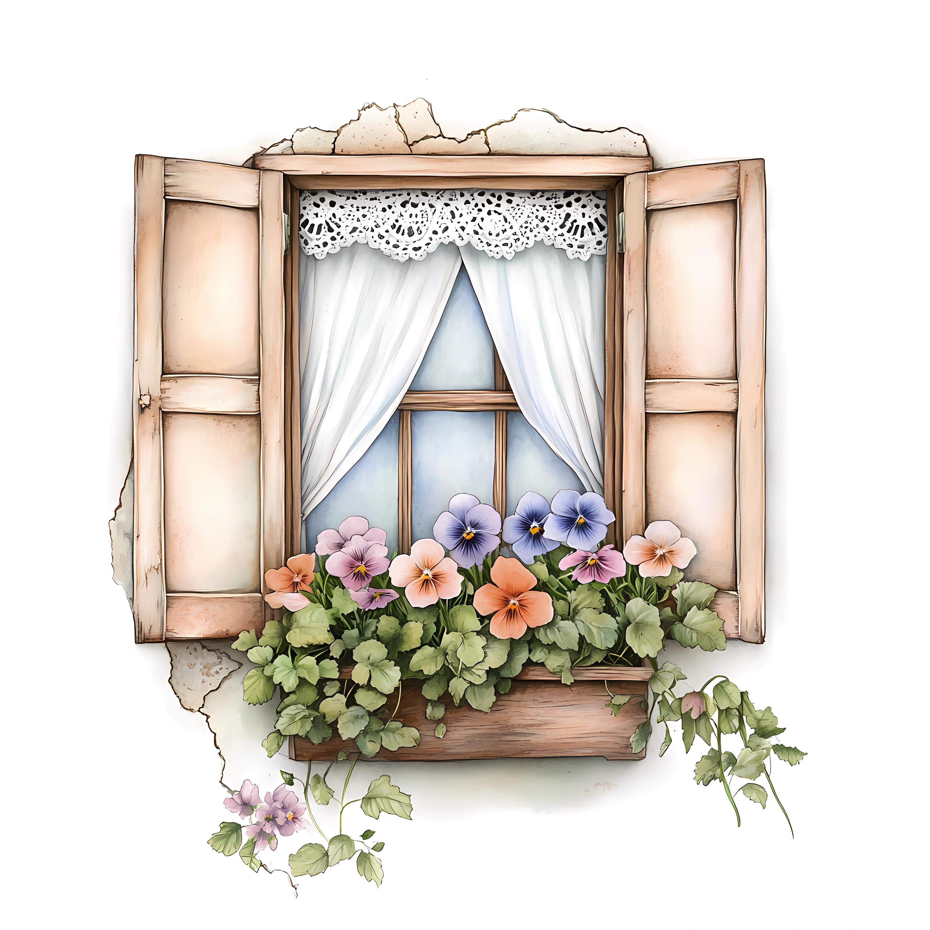 Rustic Window With Shutters Clip Art Card Design 10 JPG Printable ...