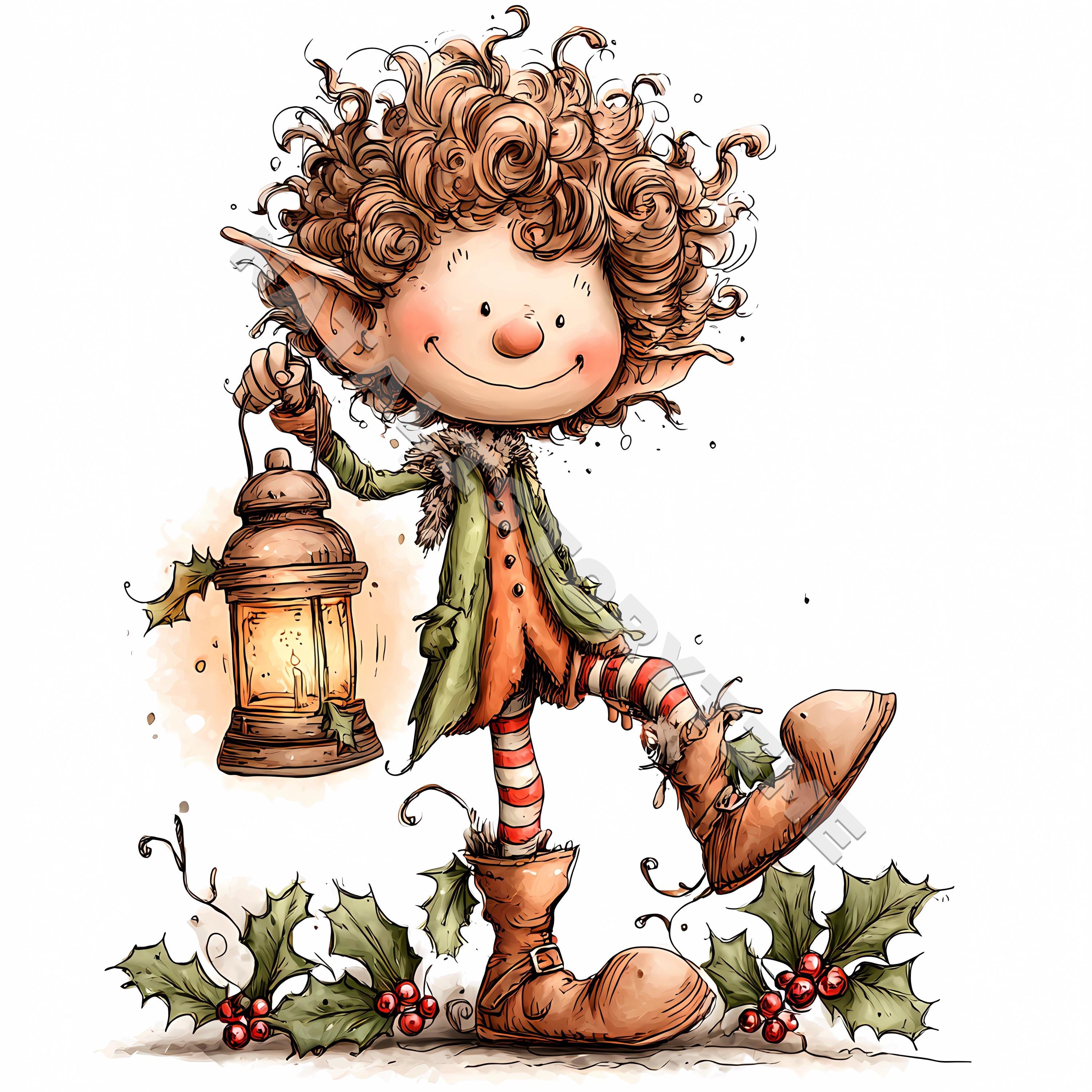 Funny Elf Boy 10 JPEG Winter Cartoon Clipart Printable Watercolor High ...