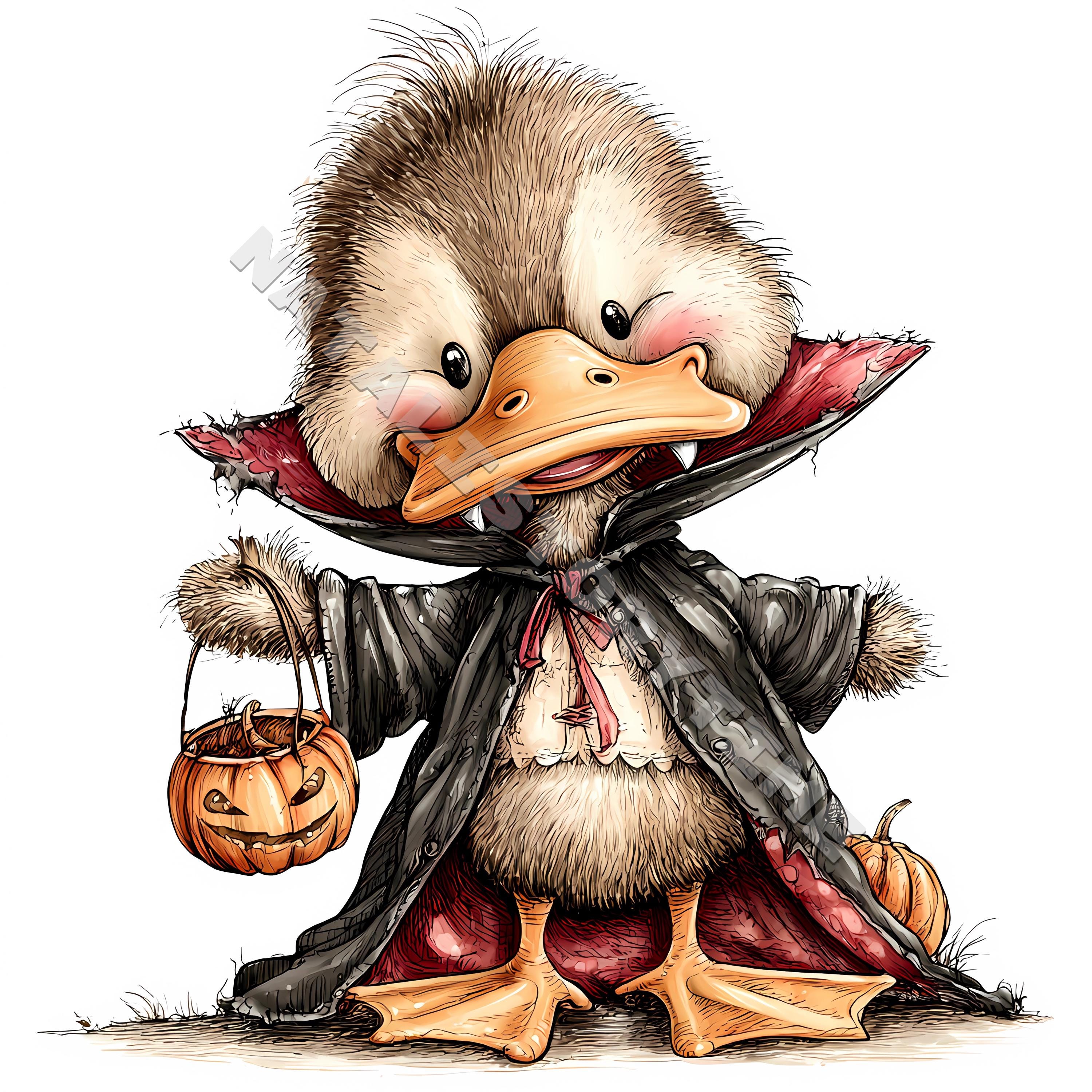Spooky Halloween Duck 10 JPG Fall Cartoon Clipart Printable Watercolor ...