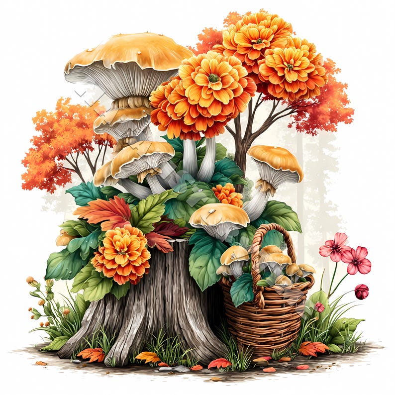 Autumn Forest Stump Stump Clip Art Card Design 10 JPG Printable ...