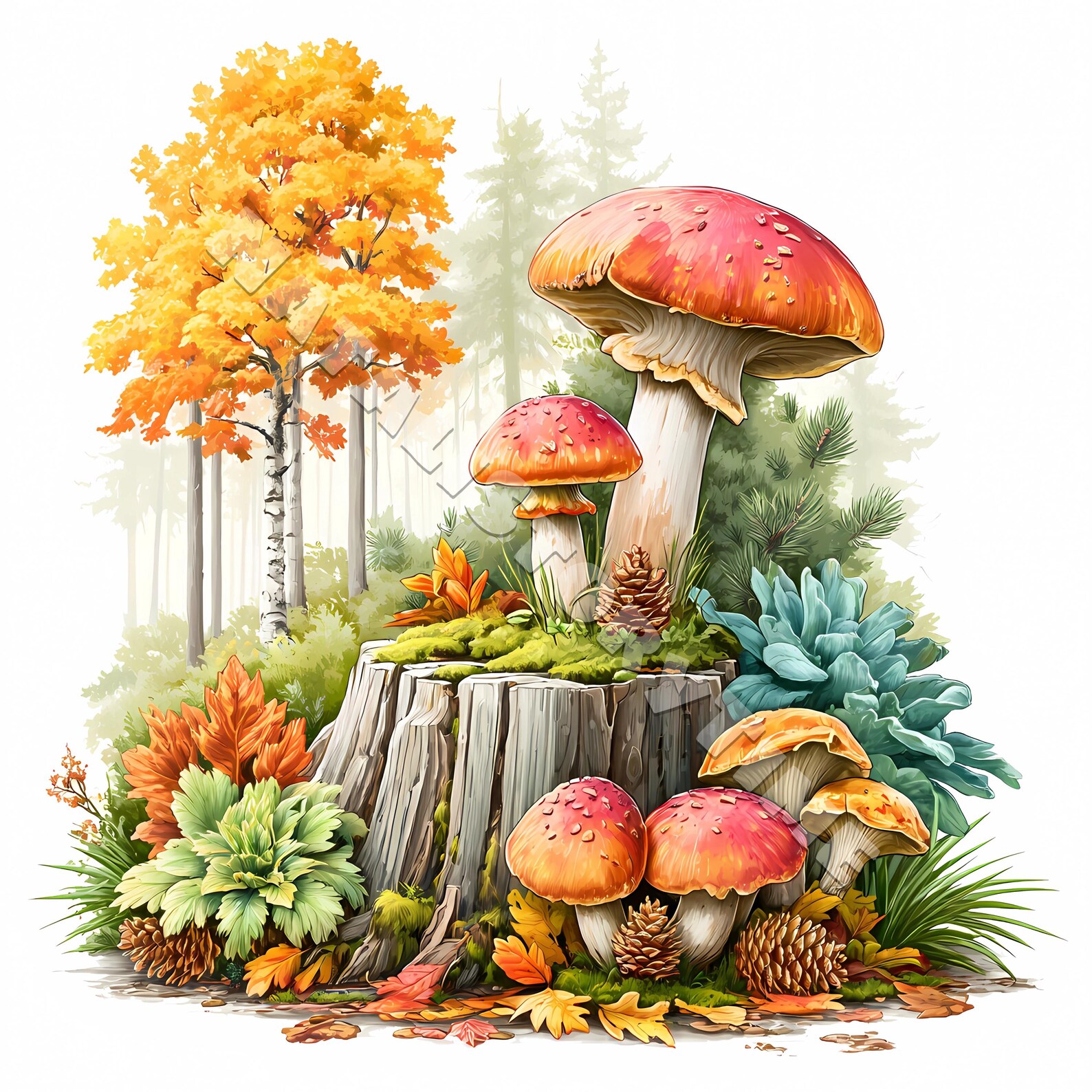 Autumn Forest Stump Stump Clip Art Card Design 10 JPG Printable ...