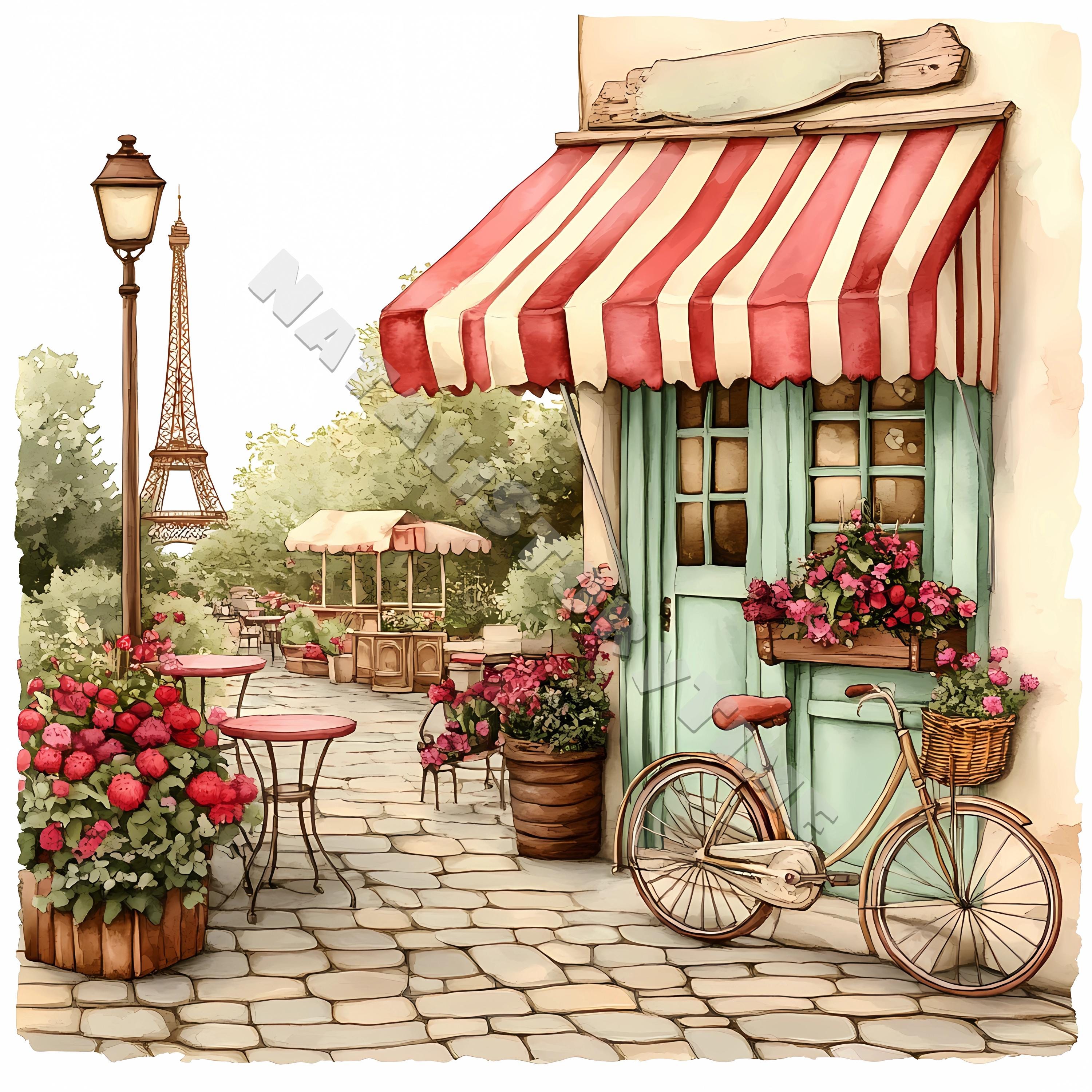 Parisian Street Scene Clip Art Card Design 10 JPG Printable Watercolor ...