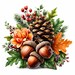 Autumn Pinecone Acorn Clipart Card Design 10 JPG Printable Watercolor ...