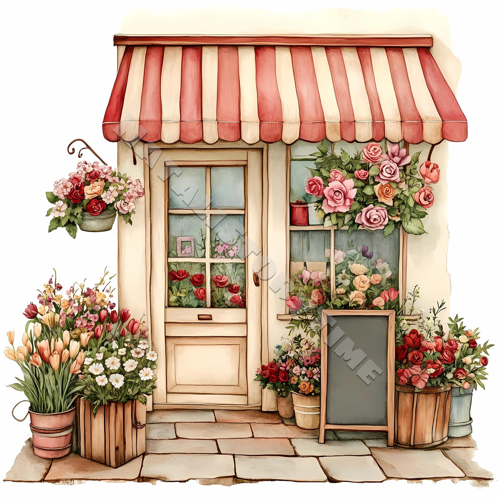 Vintage Flower Shop Clip Art Card Design 10 JPG Printable Watercolor ...