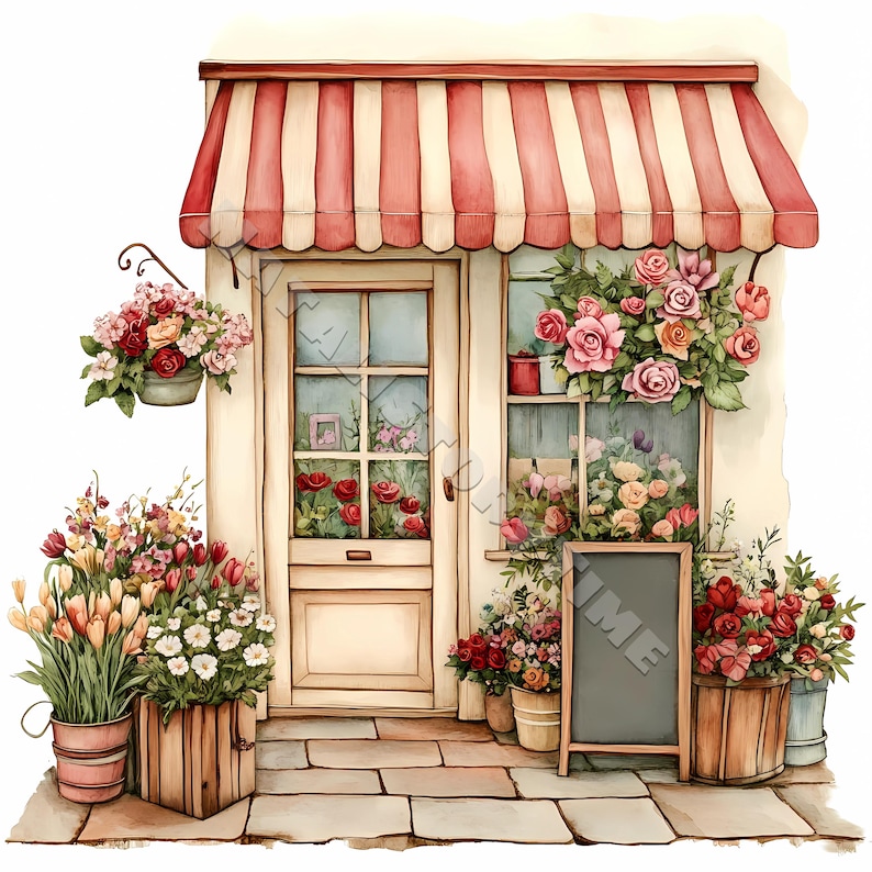Vintage Flower Shop Clip Art Card Design 10 JPG Printable Watercolor ...