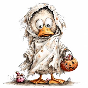 Spooky Halloween Duck 10 JPG Fall Cartoon Clipart Printable Watercolor ...