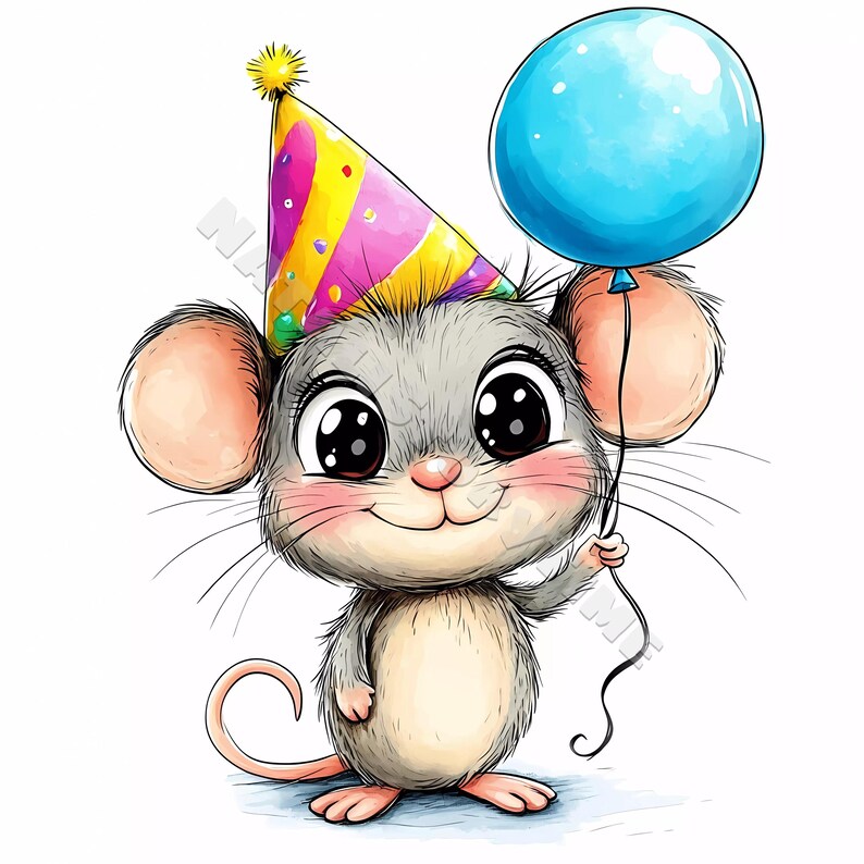 Quirky Birthday Mouse Clip Art Party Animals Design 10 JPG Printable ...