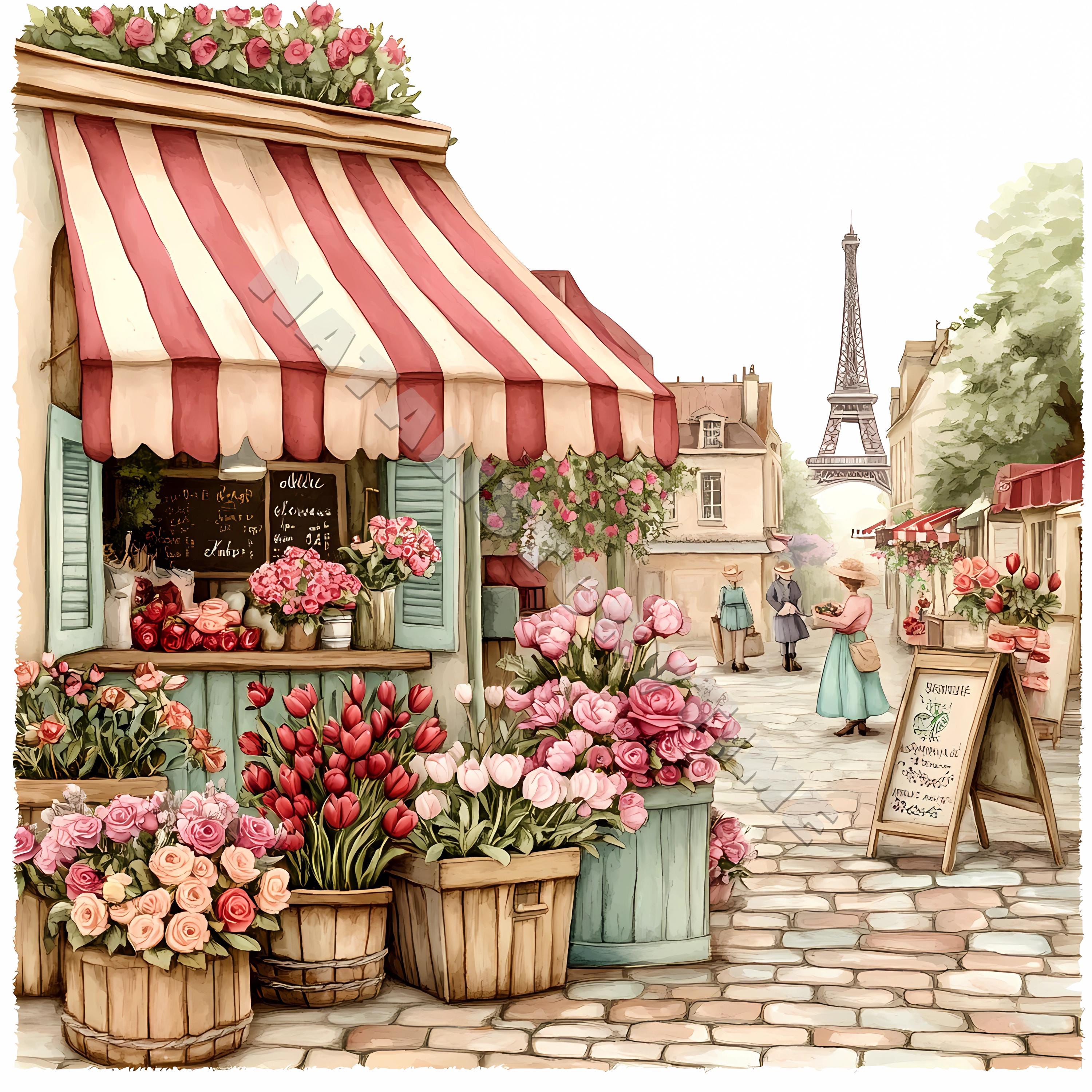 Parisian Street Scene Clip Art Card Design 10 JPG Printable Watercolor ...