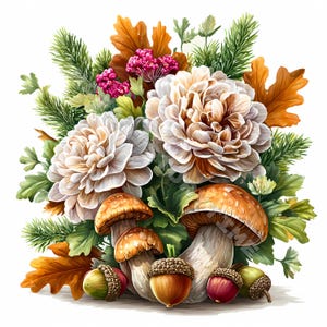 Fall Mushroom Floral Clipart Card Design 10 JPG Printable Watercolor ...