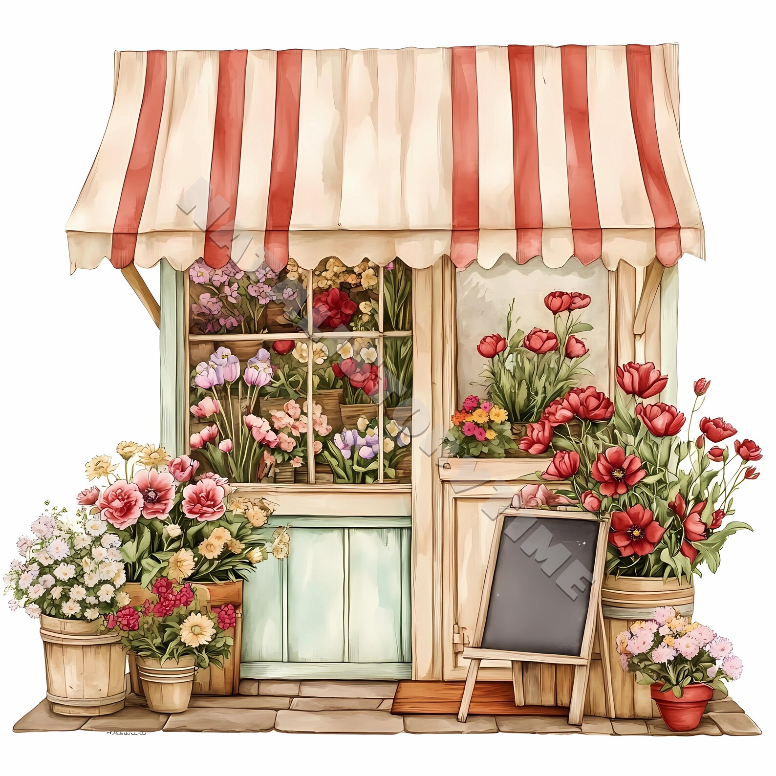 Vintage Flower Shop Clip Art Card Design 10 JPG Printable Watercolor ...