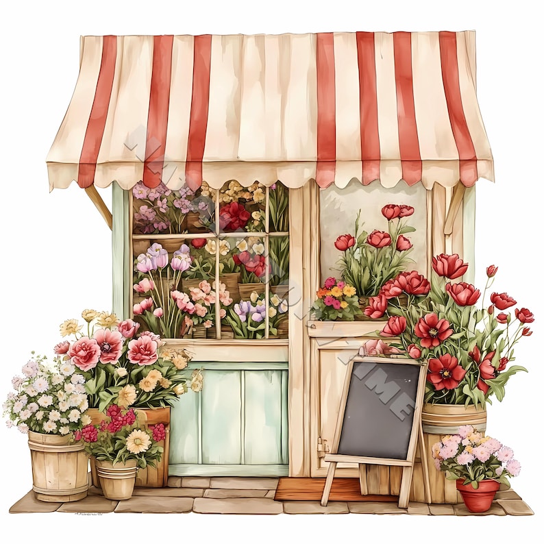 Vintage Flower Shop Clip Art Card Design 10 JPG Printable Watercolor ...