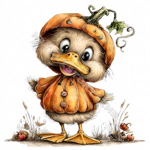 Spooky Halloween Duck 10 JPG Fall Cartoon Clipart Printable Watercolor ...