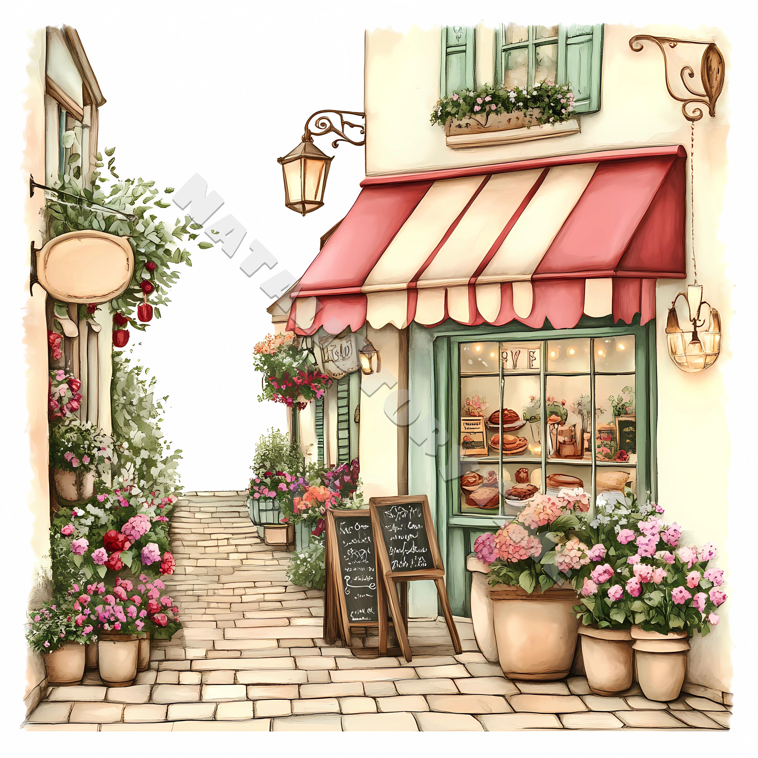 Parisian Street Scene Clip Art Card Design 10 JPG Printable Watercolor ...
