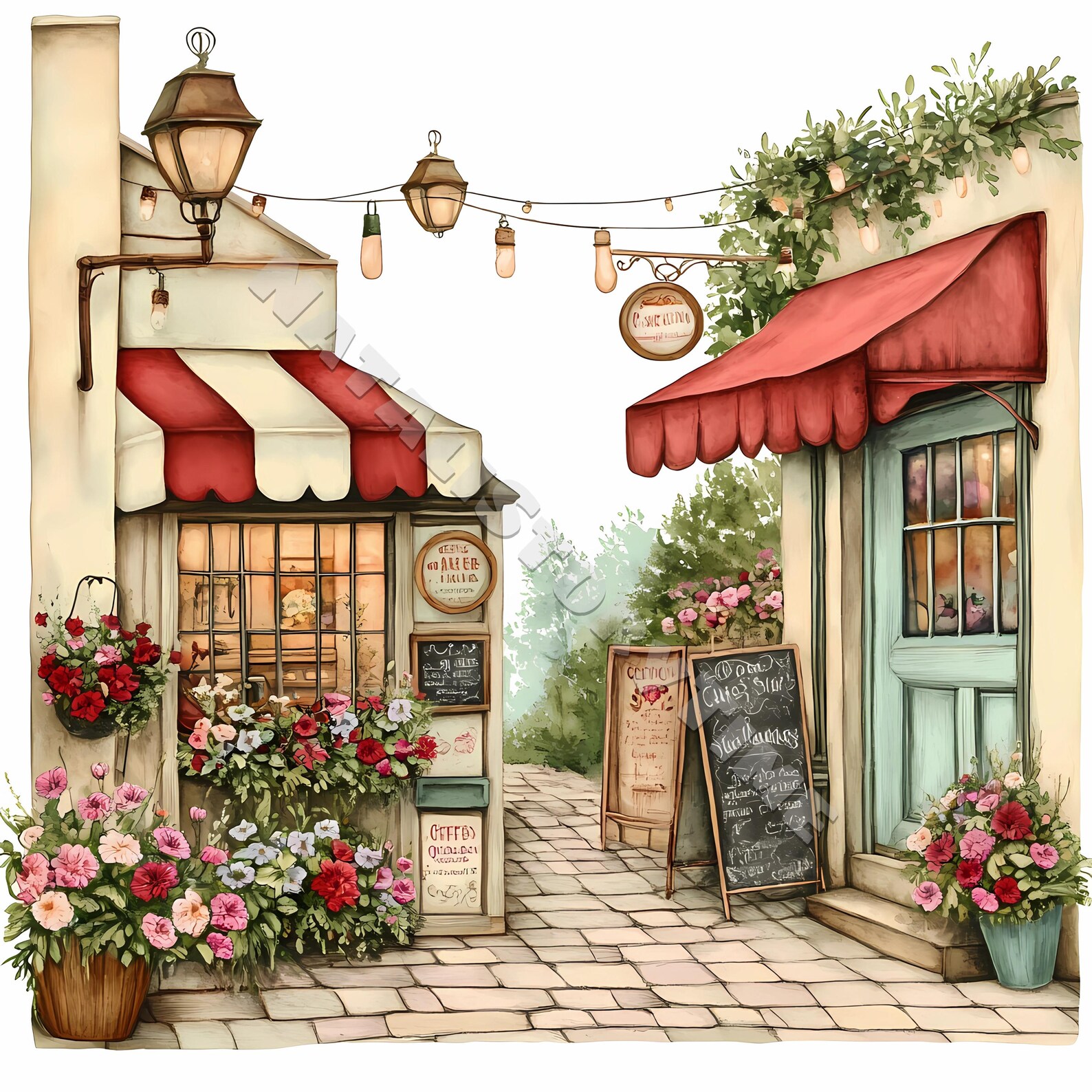 Parisian Street Scene Clip Art Card Design 10 JPG Printable Watercolor ...