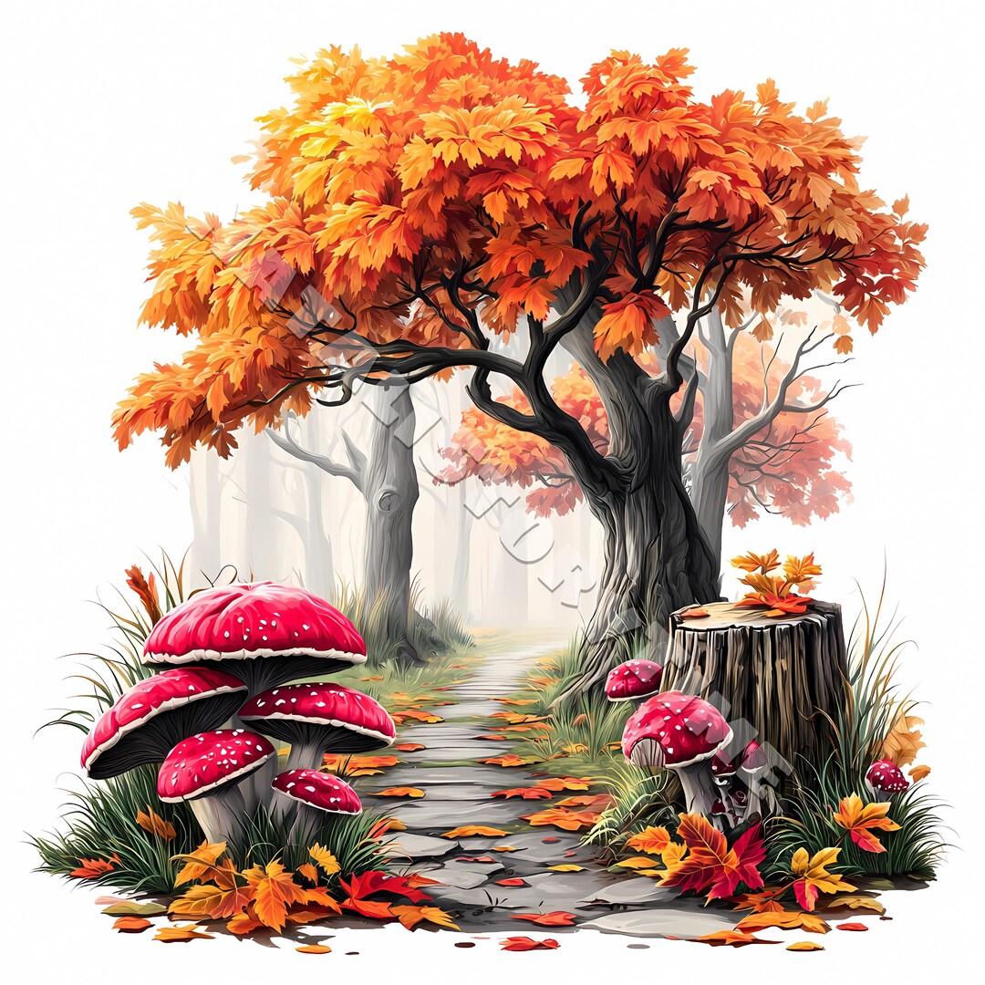 Autumn Forest Stump Stump Clip Art Card Design 10 JPG Printable ...