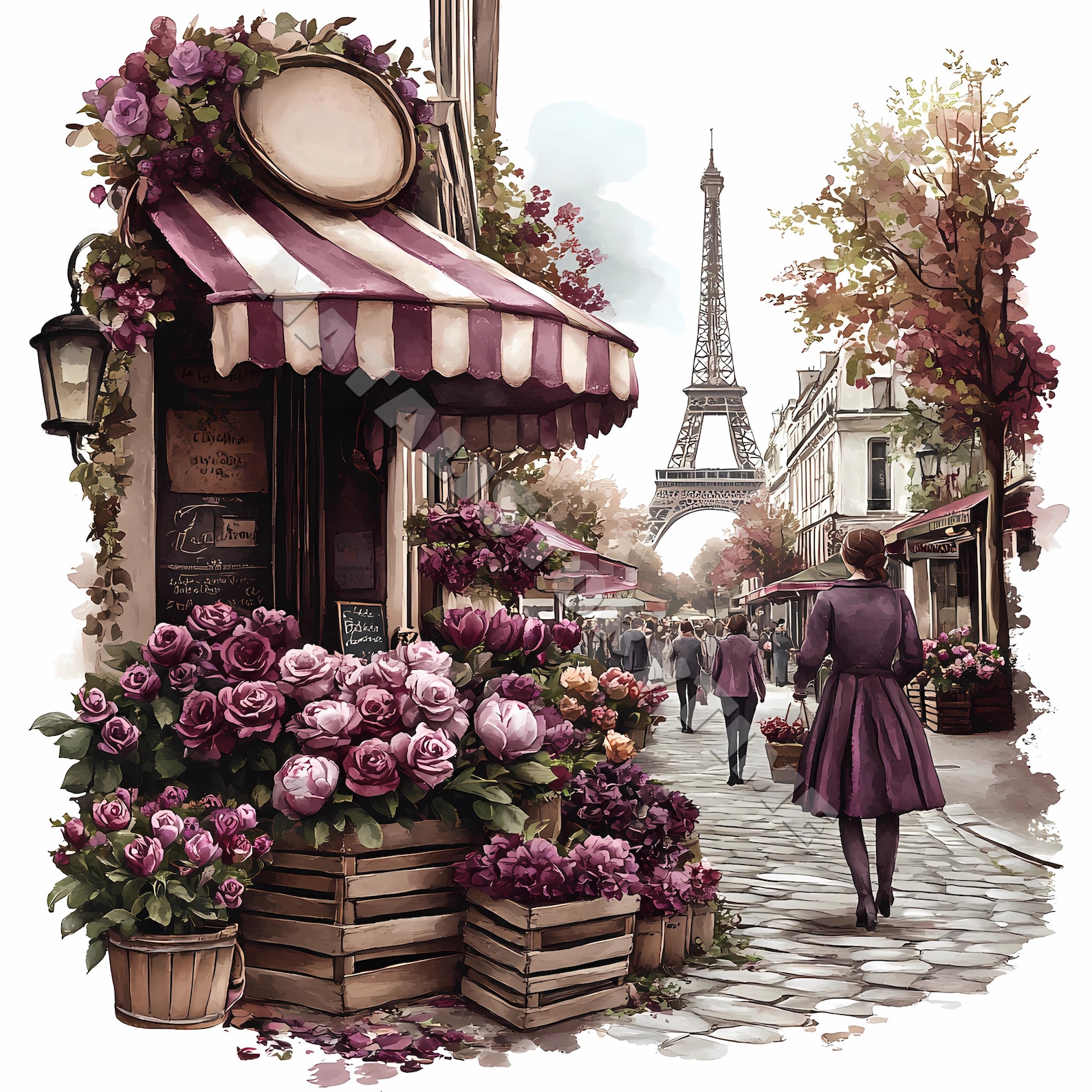 Paris Street Eiffel Tower Clip Art Card Design 10 JPG Printable ...