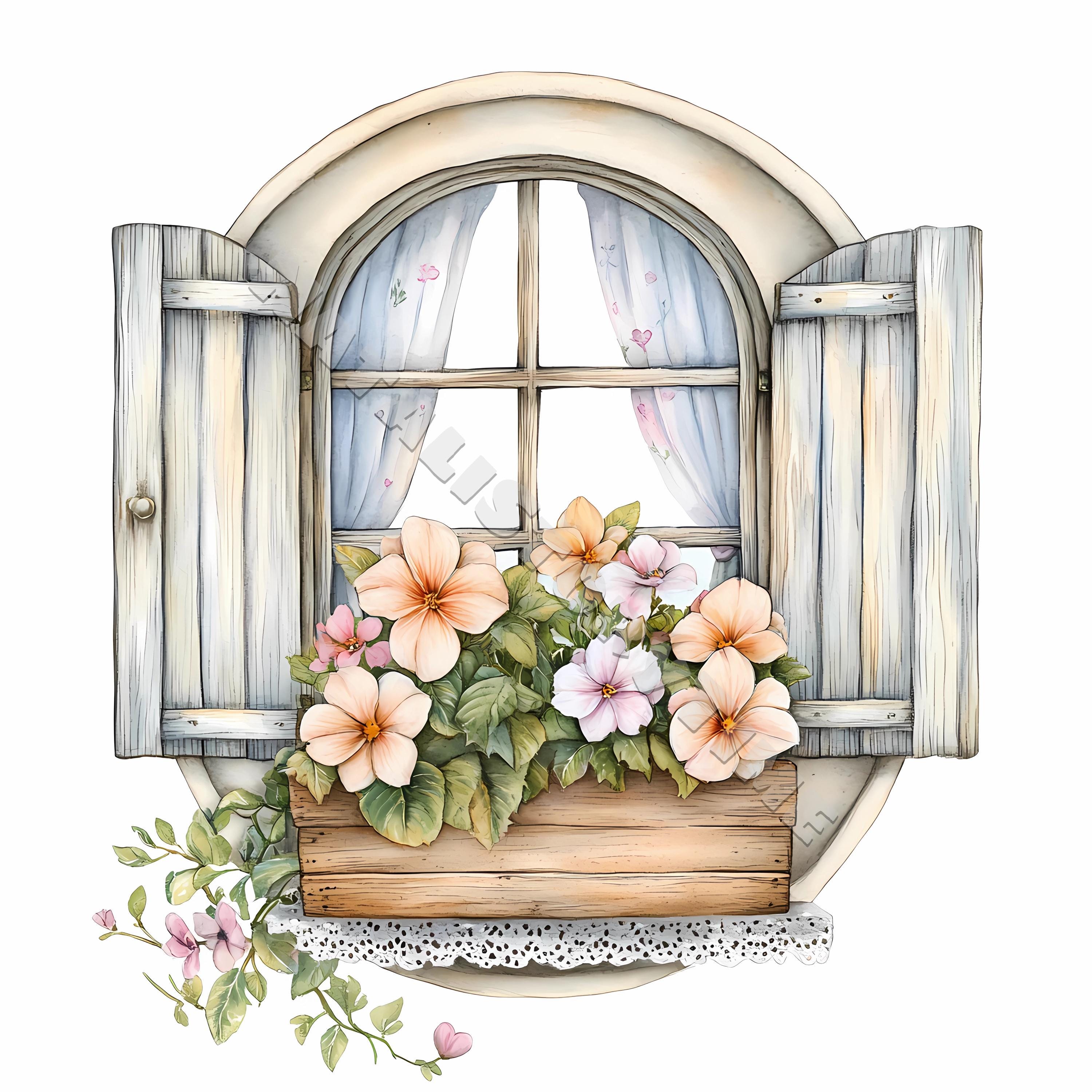 Rustic Window With Shutters Clip Art Card Design 10 JPG Printable ...