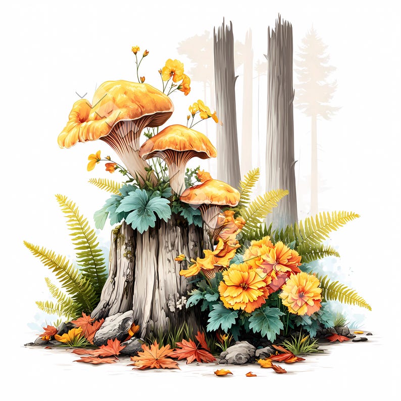 Autumn Forest Stump Stump Clip Art Card Design 10 JPG Printable ...