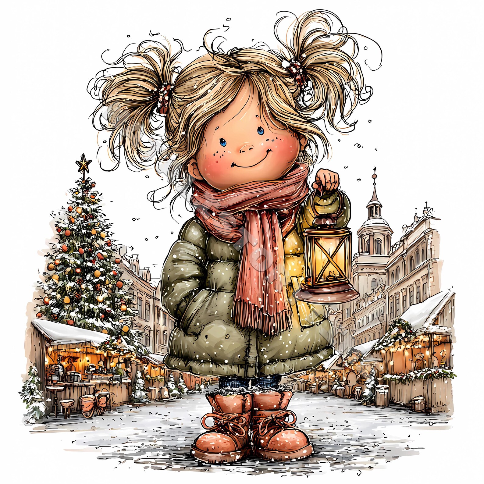 Winter Town Square Girl 13 JPG Cartoon City Clipart Printable ...