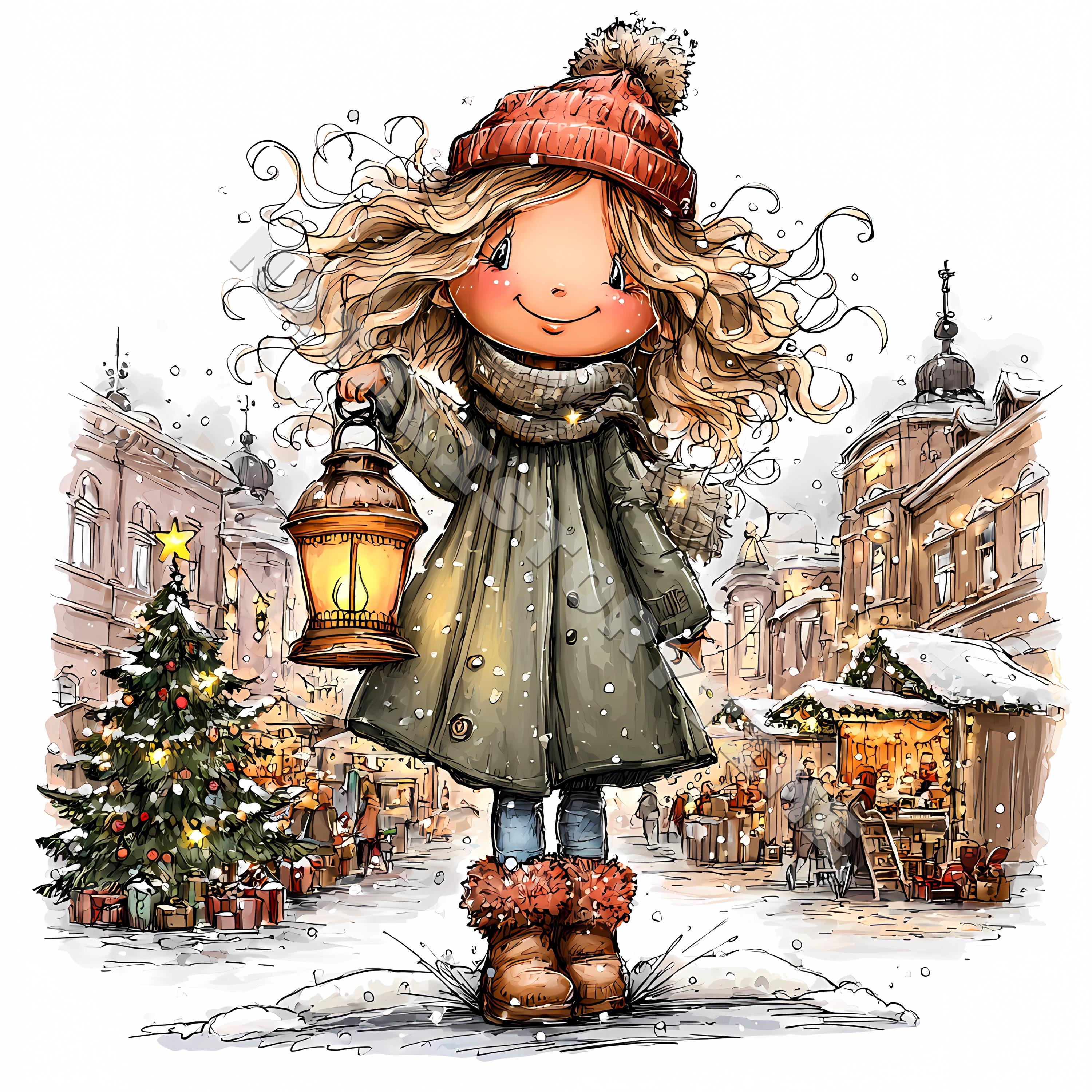 Winter Town Square Girl 13 JPG Cartoon City Clipart Printable ...