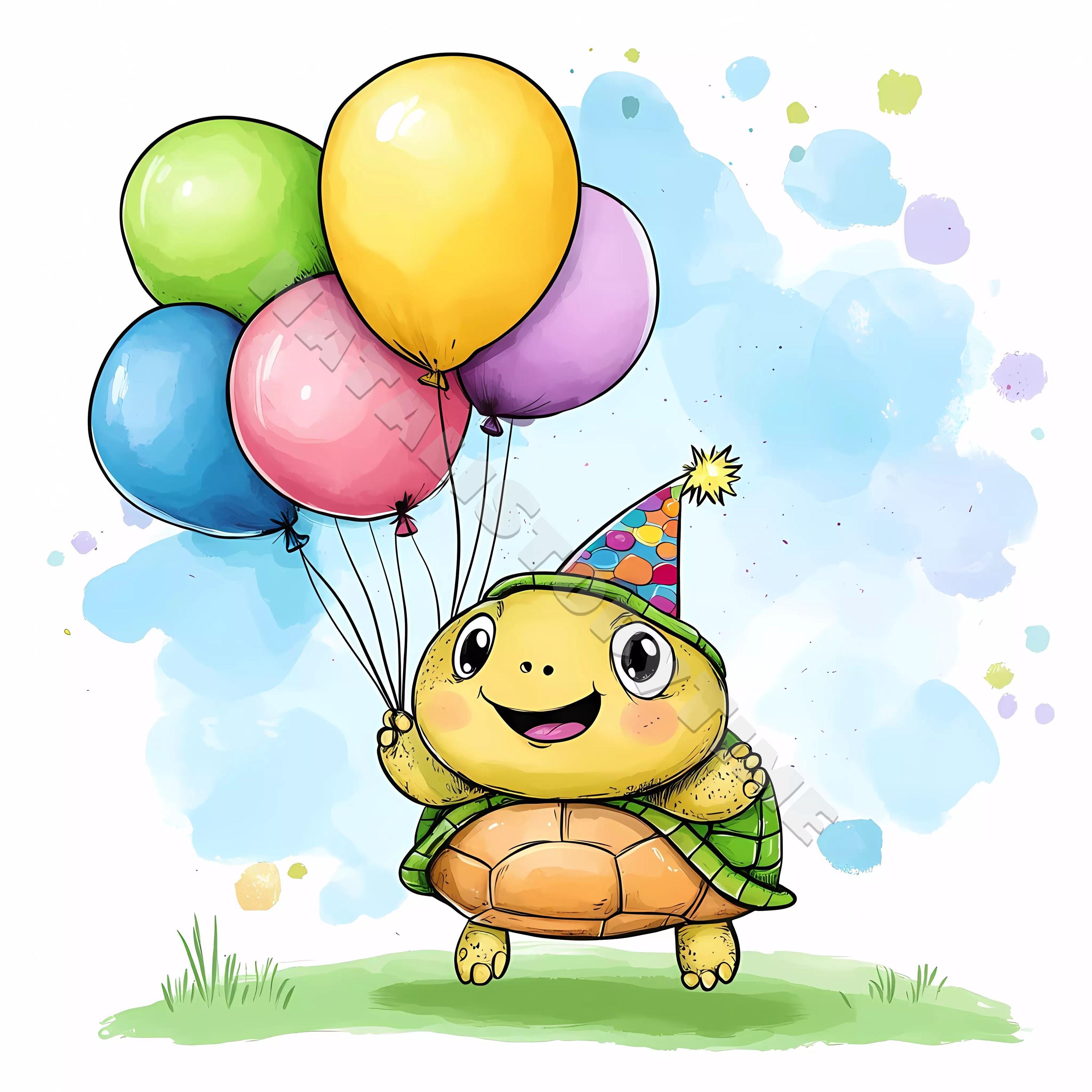 Quirky Birthday Turtle Clip Art Bday Design 10 JPG Printable Watercolor ...
