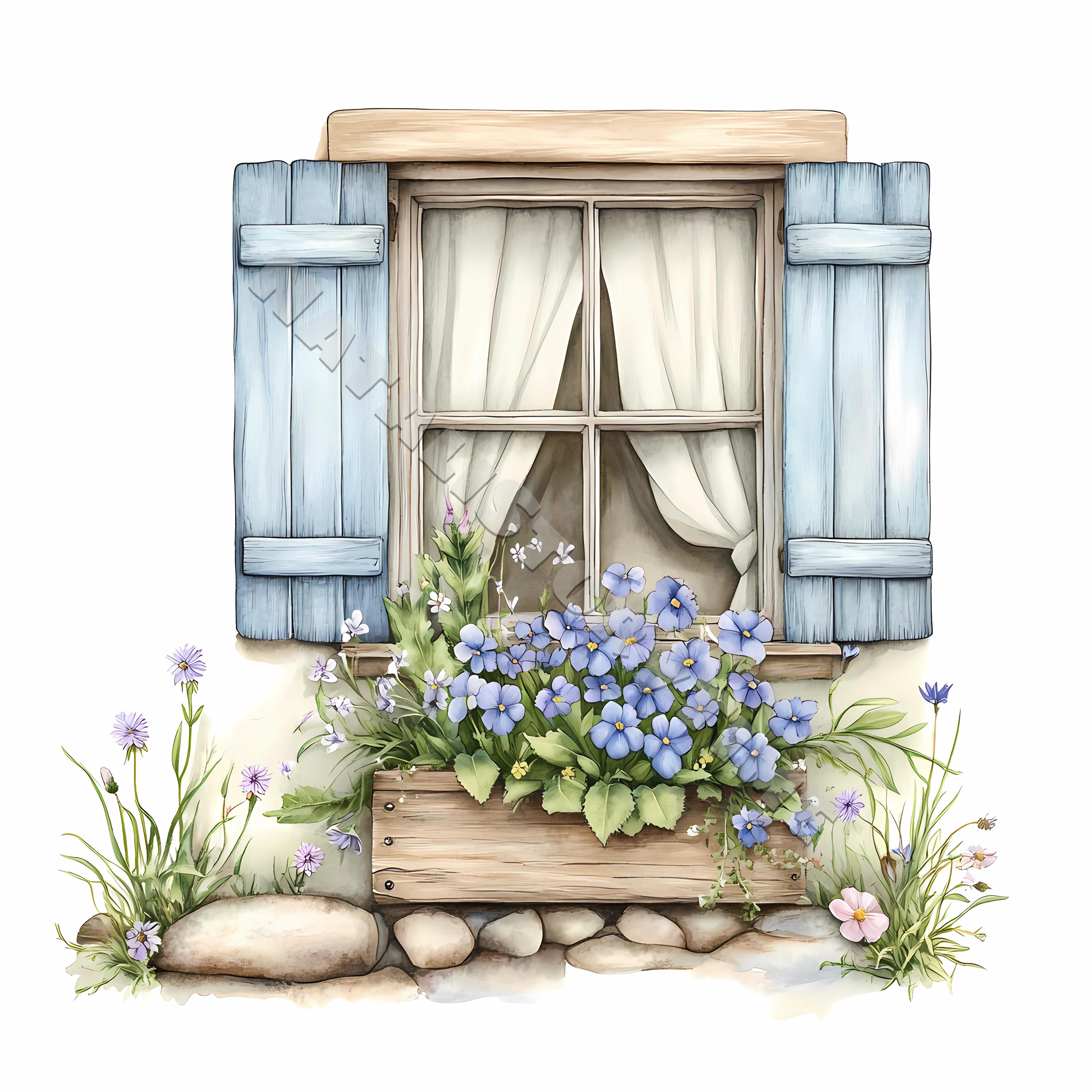 Rustic Window With Shutters Clip Art Card Design 10 JPG Printable ...