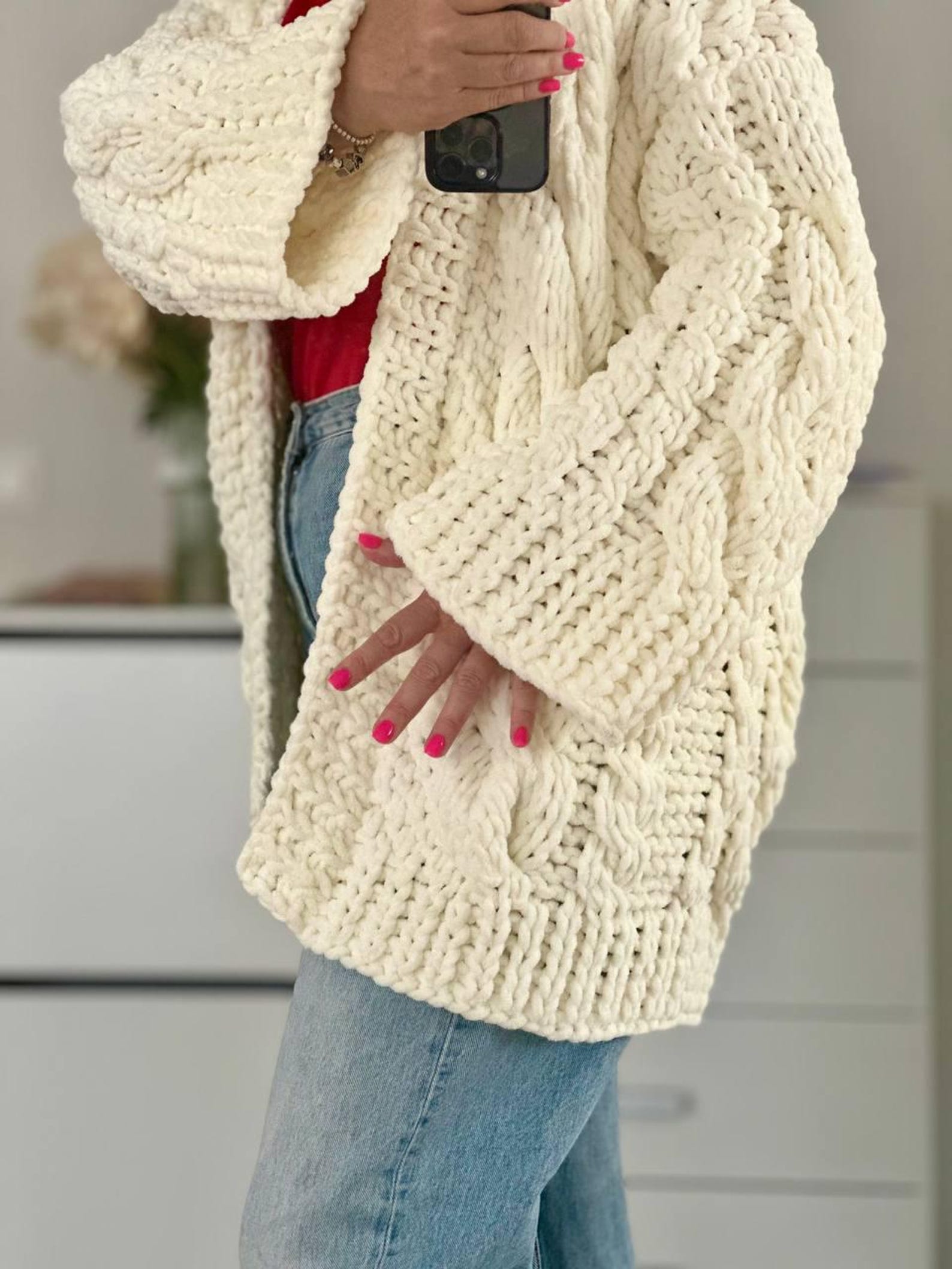 Hand-knitted Chunky Cream Cardigan: Oversized Cable Knit Sweater - Etsy