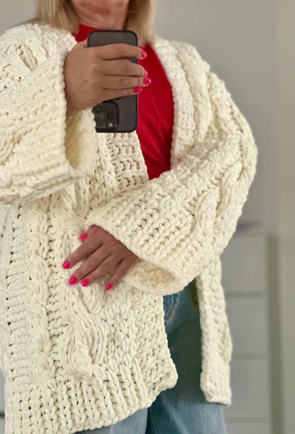 Hand-knitted Chunky Cream Cardigan: Oversized Cable Knit Sweater - Etsy