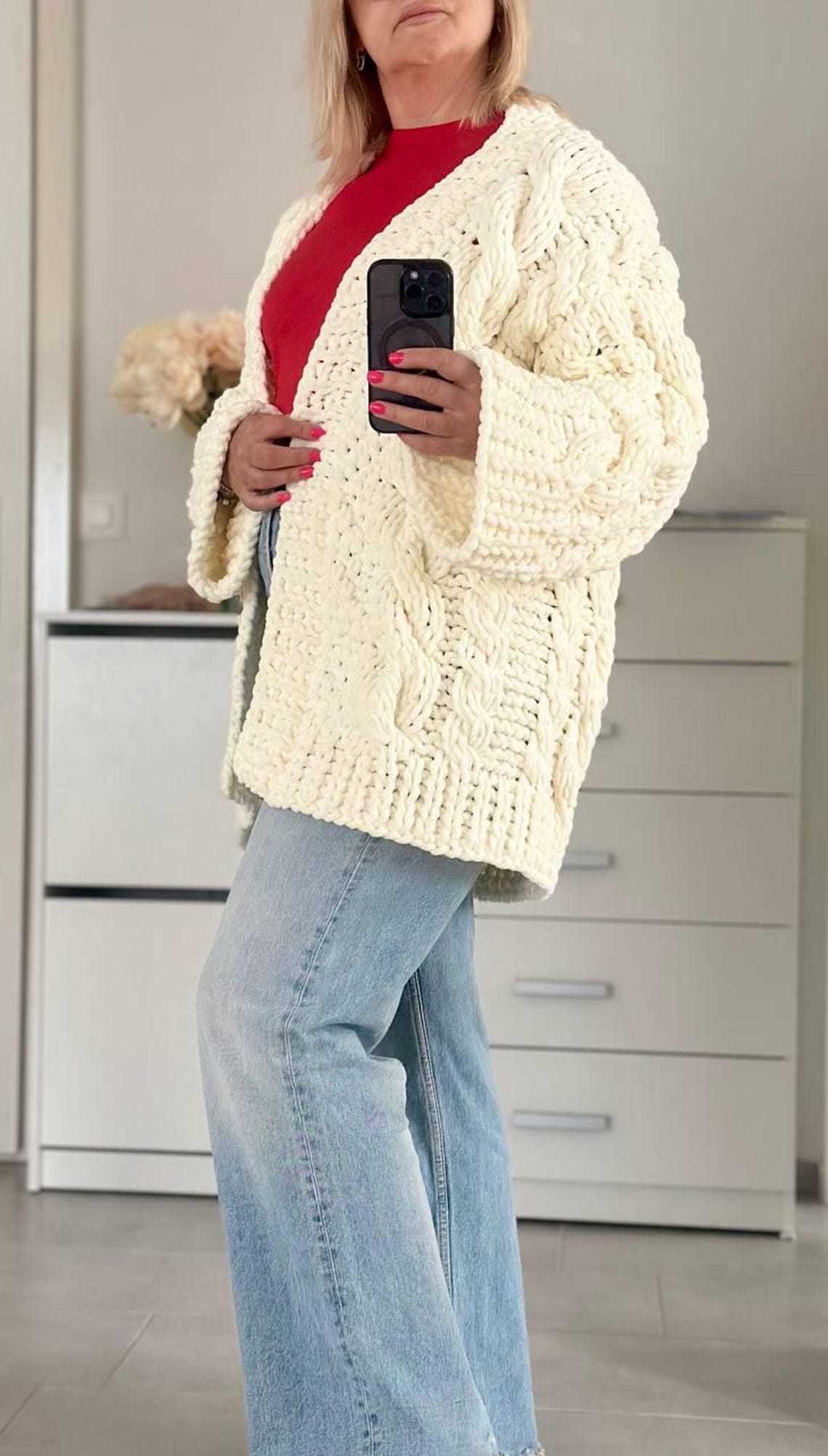 Hand-knitted Chunky Cream Cardigan: Oversized Cable Knit Sweater - Etsy
