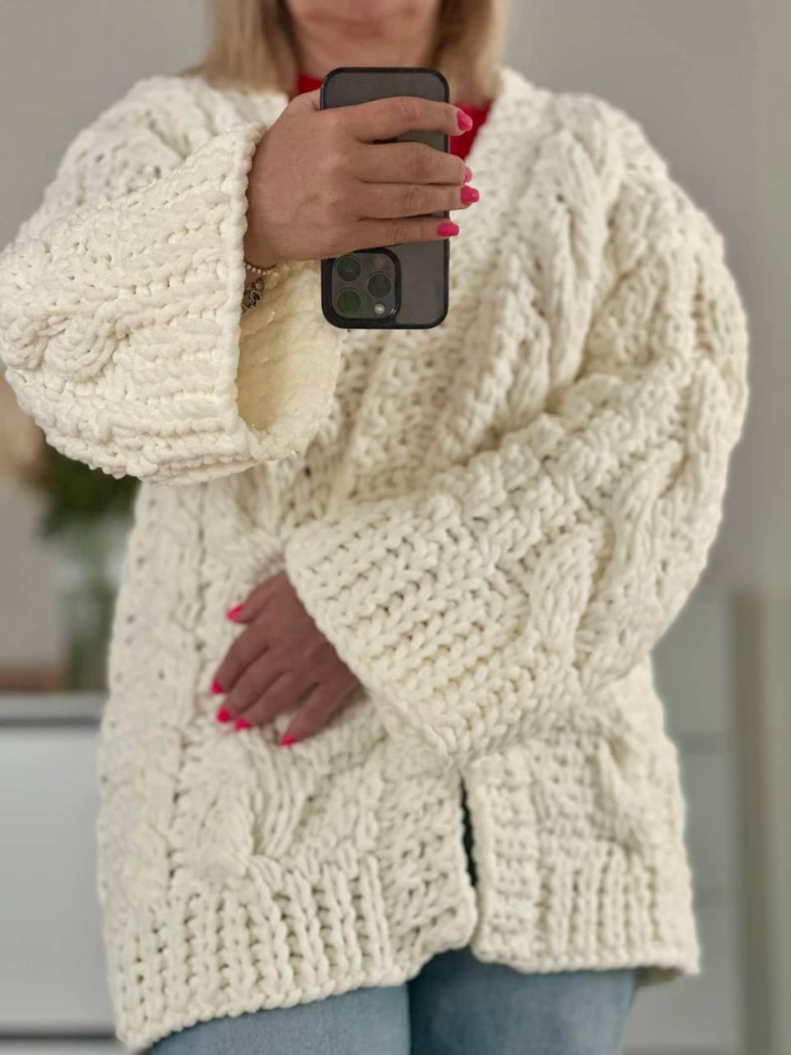 Hand-knitted Chunky Cream Cardigan: Oversized Cable Knit Sweater - Etsy