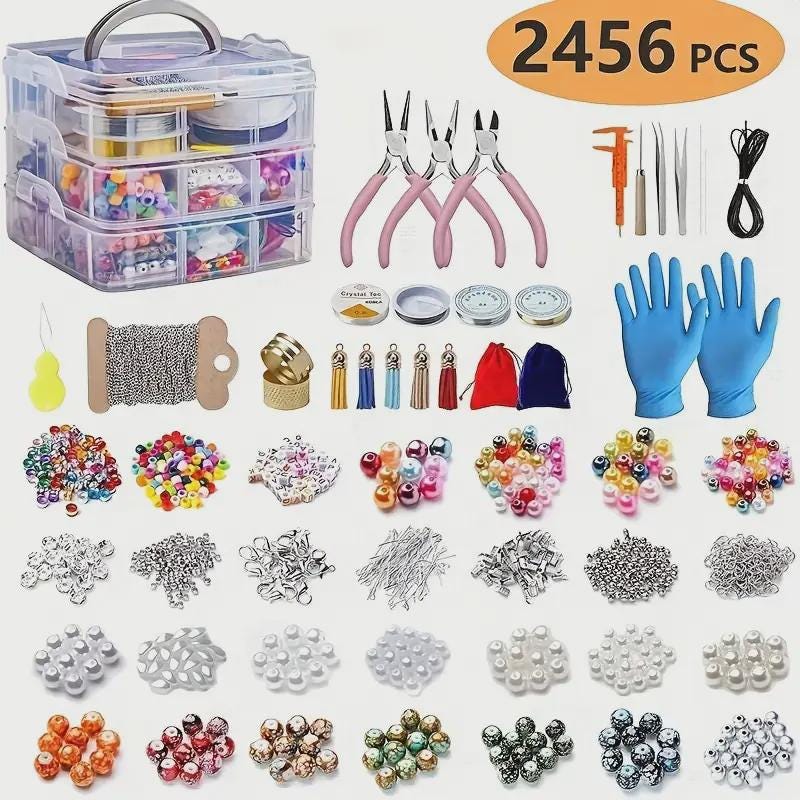 2456pcs/box Jewelry Making DIY Kit, Jewelry Making Supplies Include ...