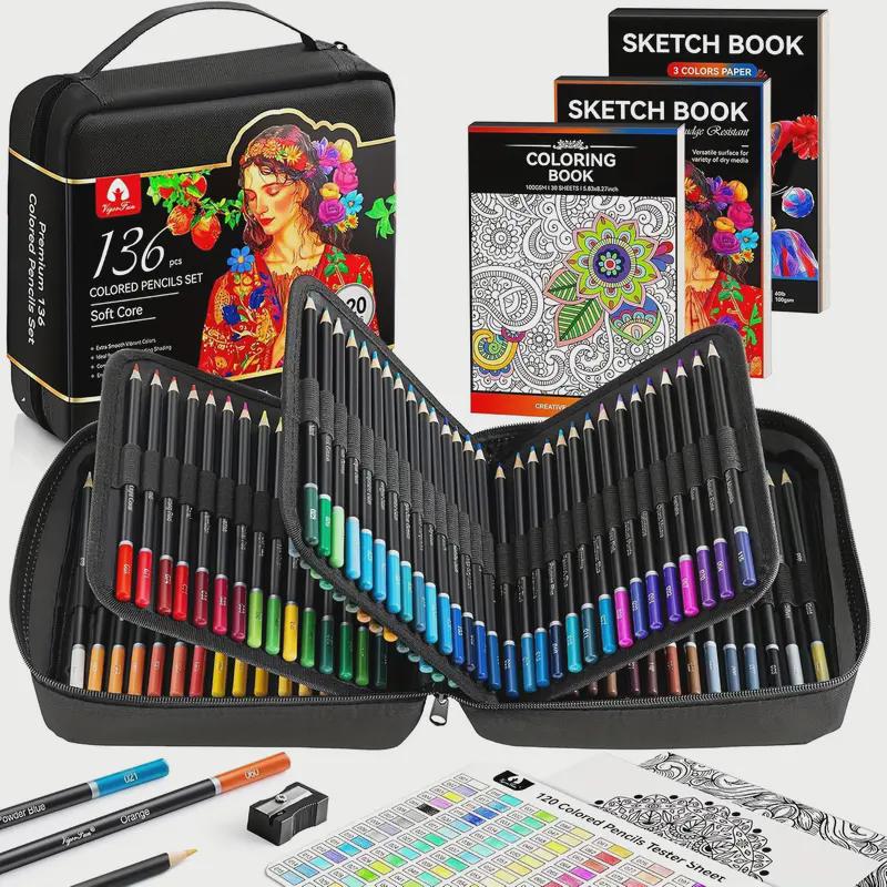 120 Colored Pencils With Sketchbook, Soft Core Art Set - Etsy