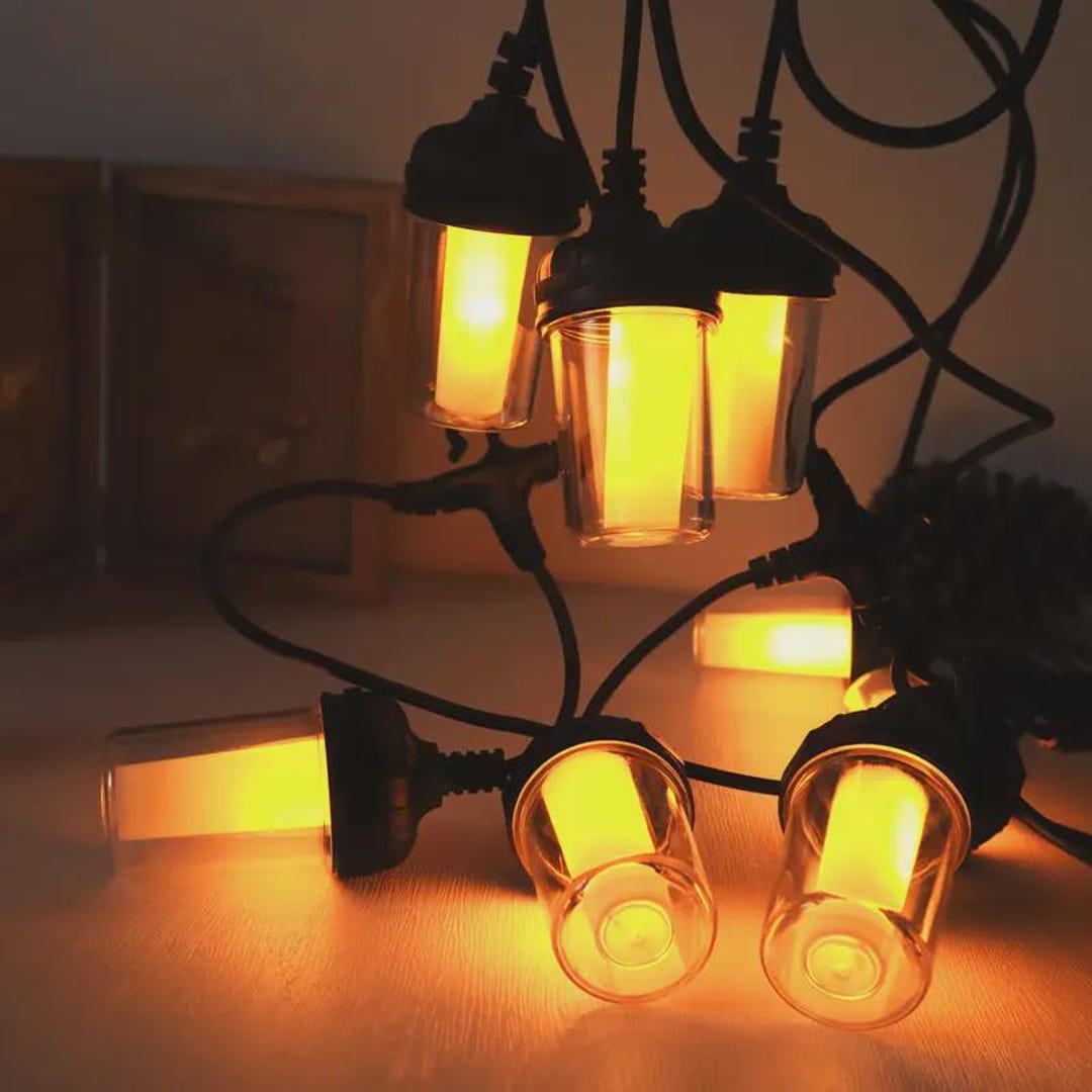 Flickering Flame LED String Lights, Connectable Patio Lighting - Etsy