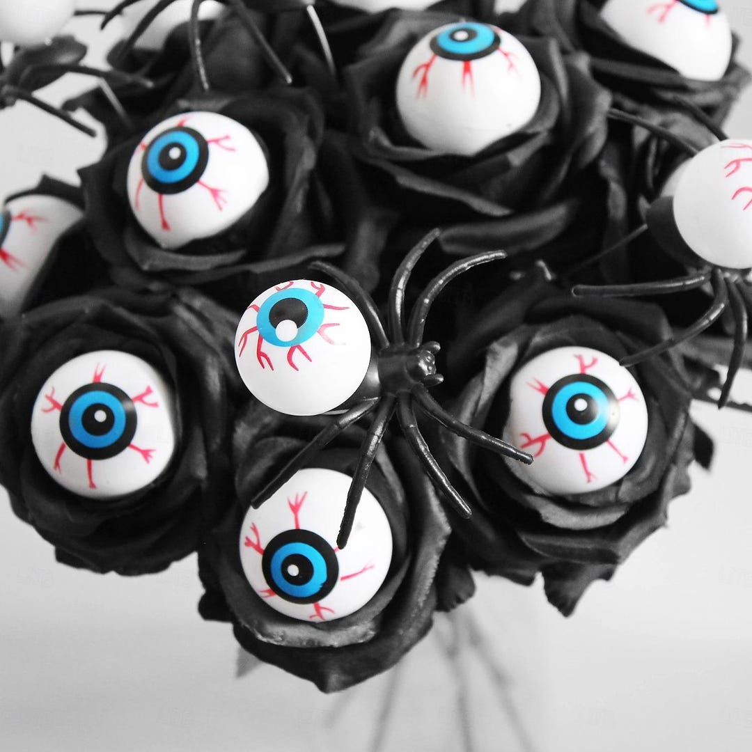 10 Bundles Halloween Eyeball Artificial Roses, Black Rose Stems With ...