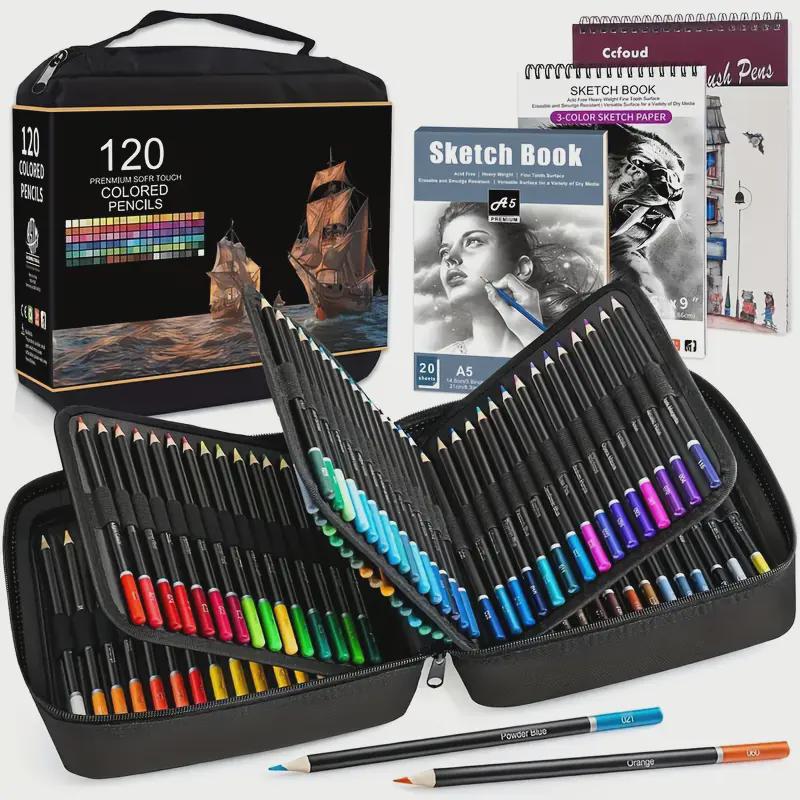 120 Colored Pencils With Sketchbook, Soft Core Art Set - Etsy