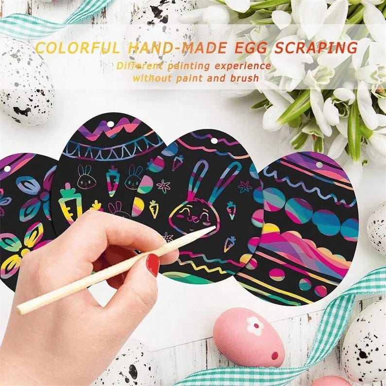 12/24pcs Easter Scratch Pictures, Easter Eggs, Scratch Pictures, Easter ...