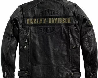 Harley Men’s Passing Link Biker Leather Jacket Cafe Racer Motorcycle ...
