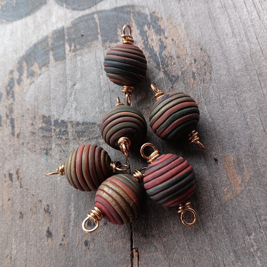 Polymer Clay Connectors Wire Wrapped in Nugold Handmade 6 Pcs - Etsy