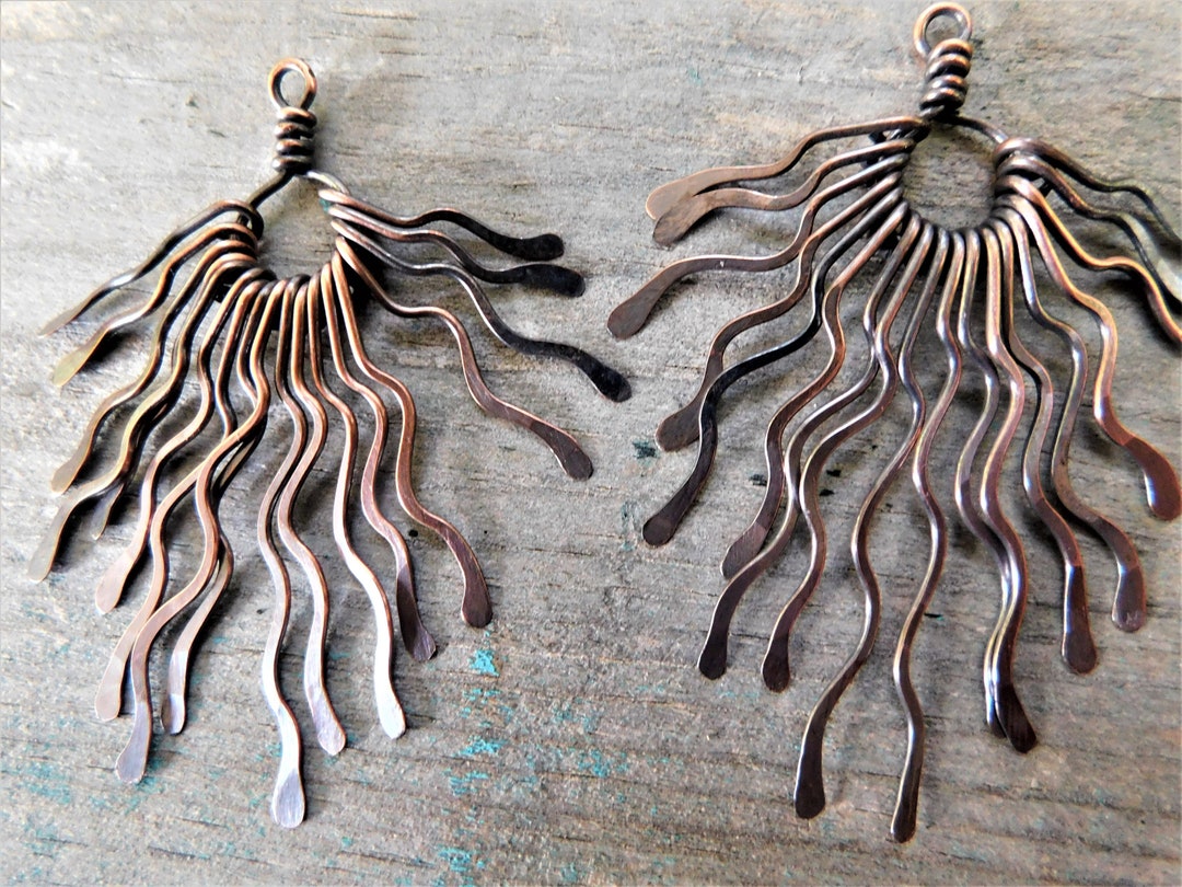 Graduating Wavy Earring Charms, Sterling, Oxidized Sterling, Copper ...
