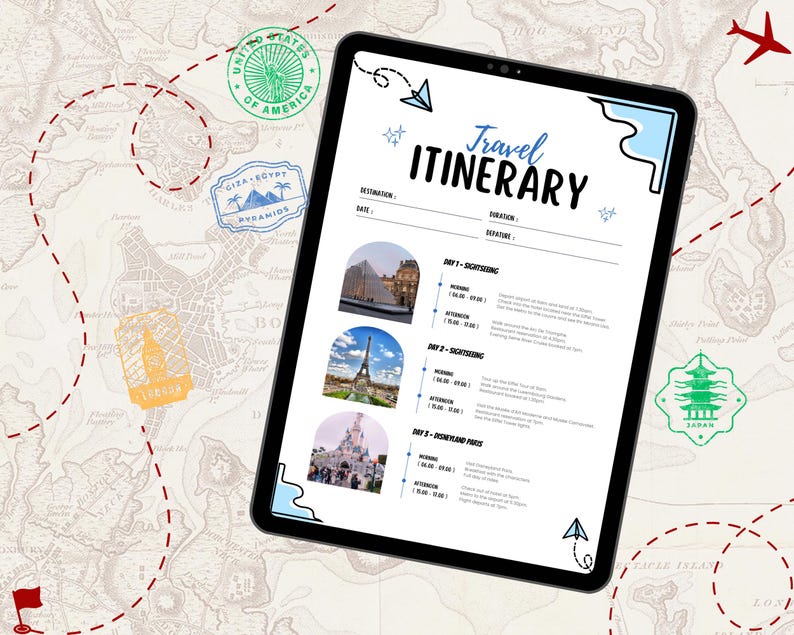 Editable Blue and White Travel Itinerary Digital Template - Etsy
