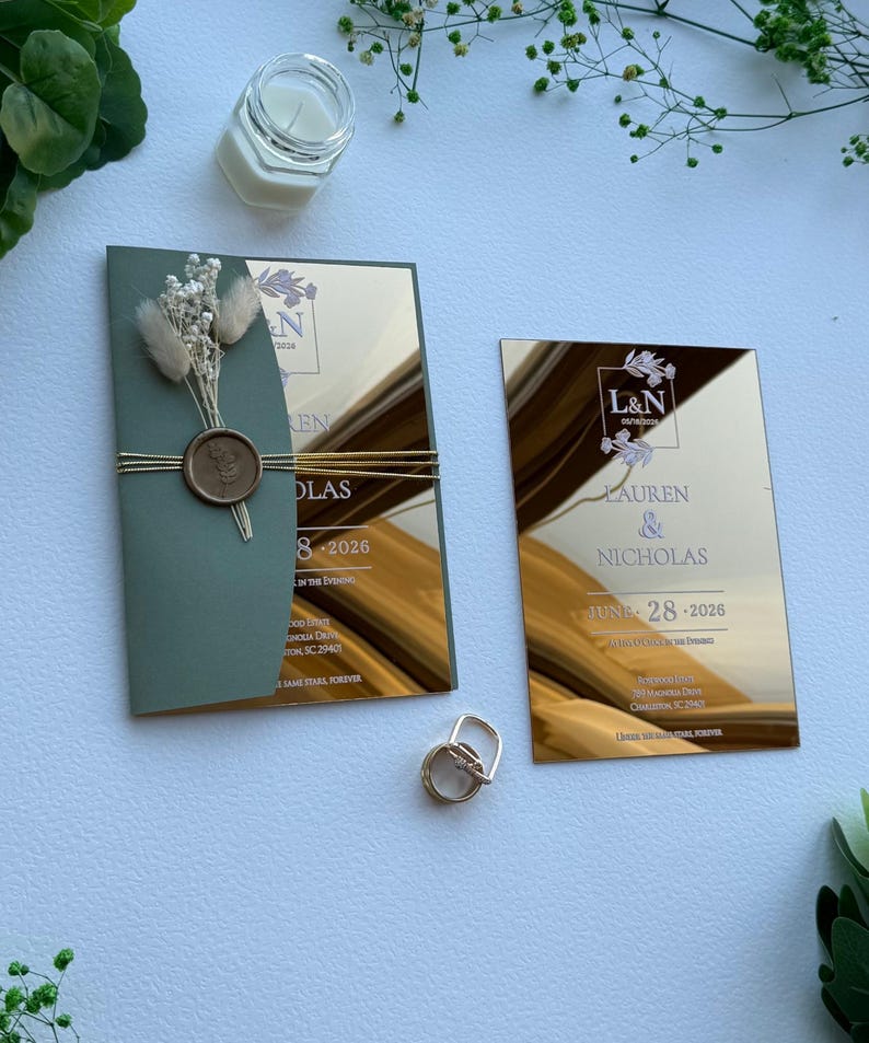 Luxury Gold Mirror Acrylic Wedding Invitation : Acrylic Invite, Sage ...