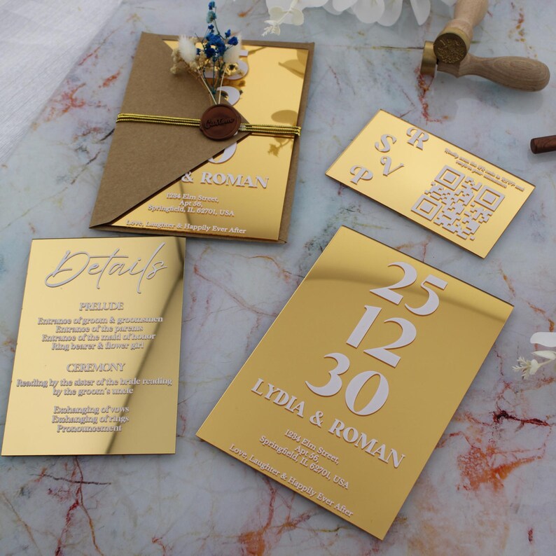 Luxury Gold Mirror Wedding Invitation, Elegant Acrylic Wedding ...
