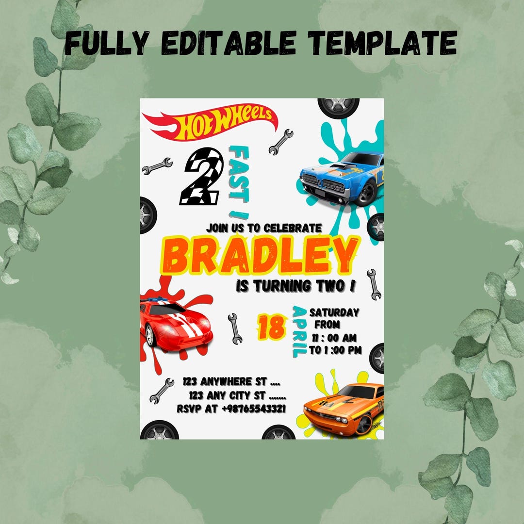 Editable Hot Wheels Birthday Invitation Template / Hot Wheels Birthday ...