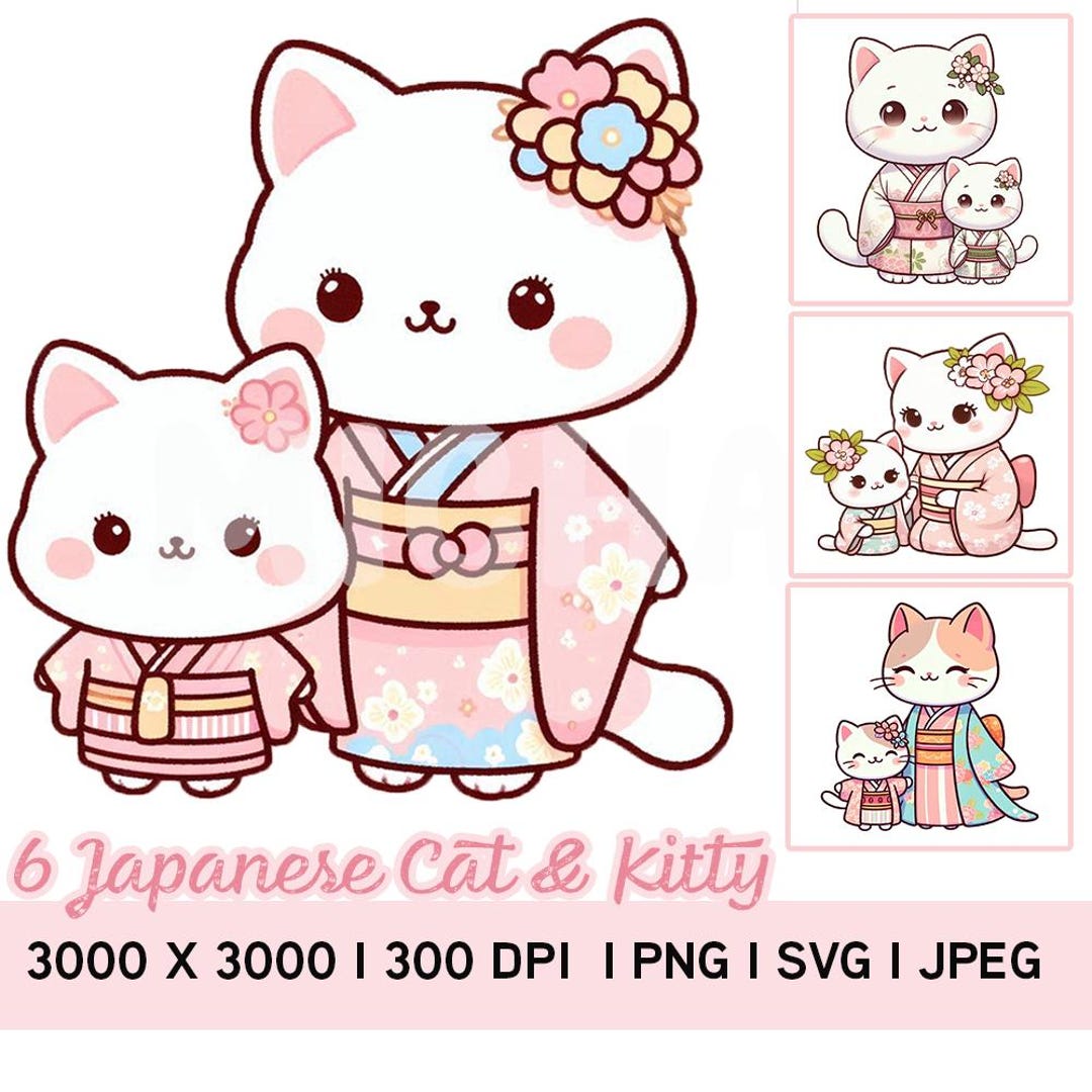 Japanese Cat Clipart Funny Cat PNG Digital Download Clipart Bundle Cute ...