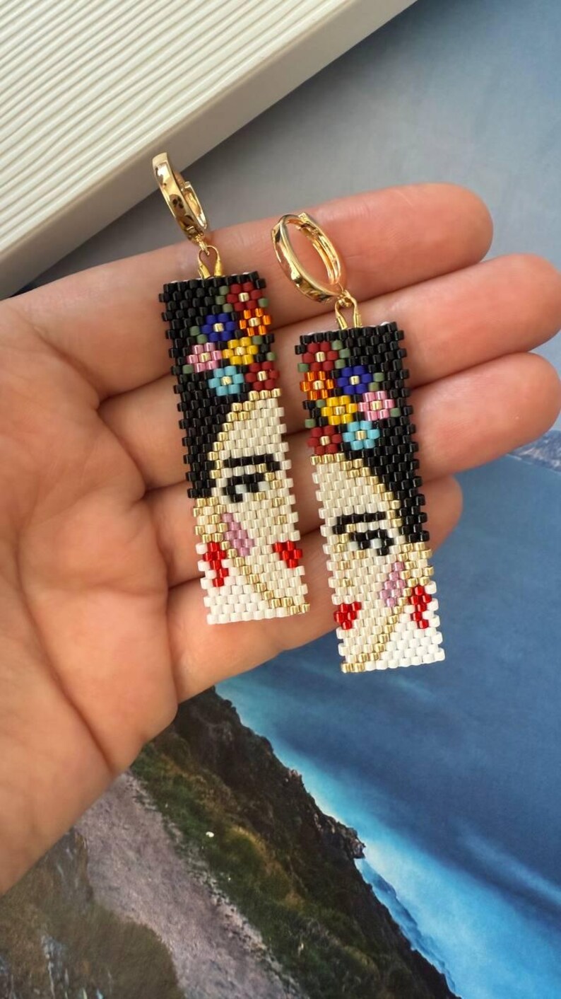 Frida Kahlo Beaded Earrings – Miyuki Beads – Handmade Mexican Art ...