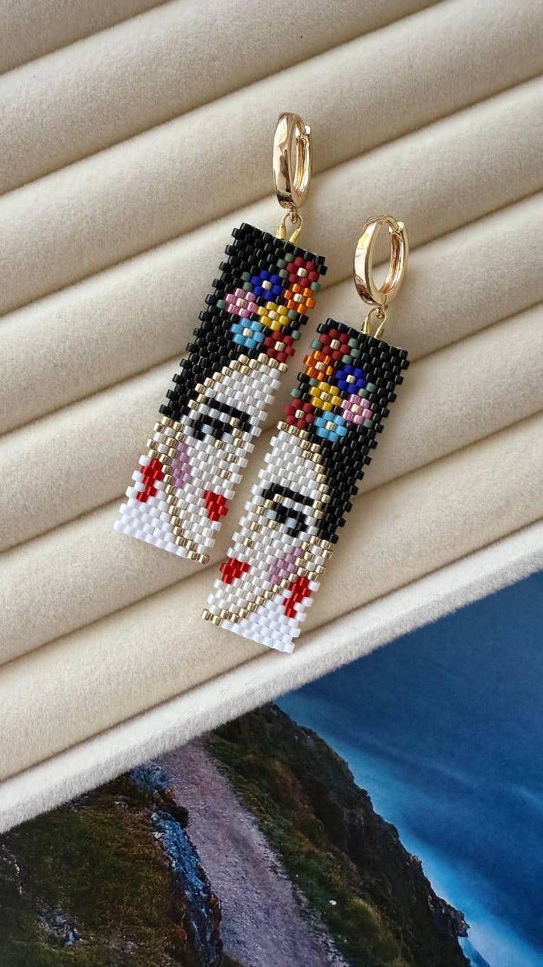 Frida Kahlo Beaded Earrings – Miyuki Beads – Handmade Mexican Art ...