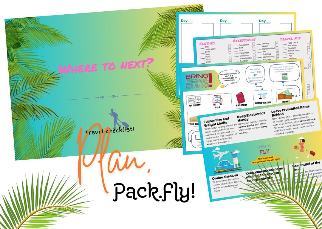 PRINTABLE Travel Checklist Postcard Size 148mm X 105mm 5 Pages - Etsy