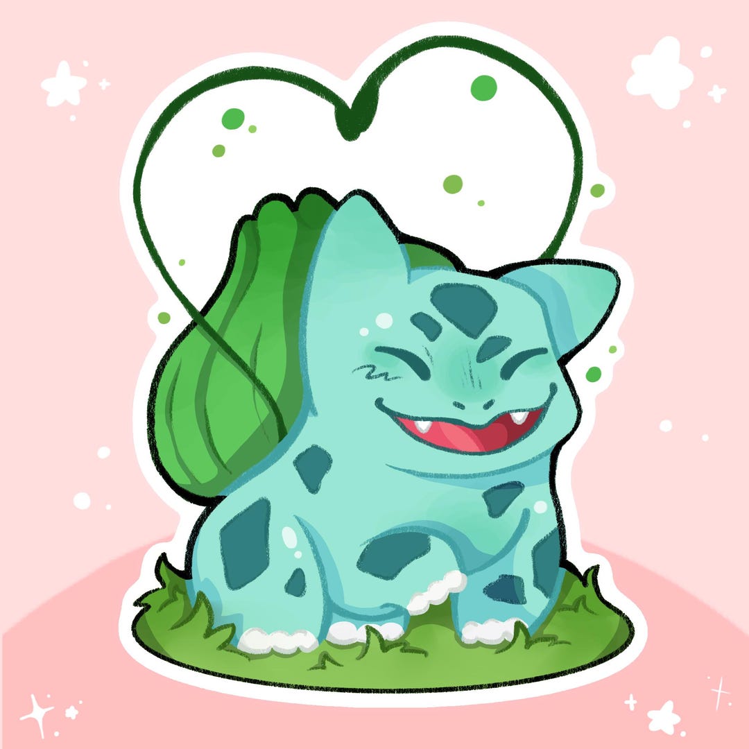 Chibi Bulbasaur Pokemon Sticker | Unique Illustrated Sticker Design - Etsy