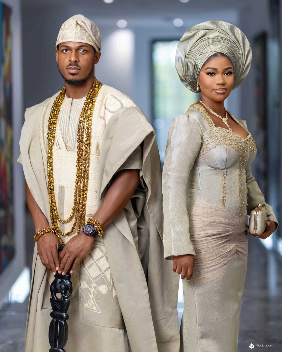 African Couples Complete Aso Oke Wedding Outfits With Beads, African ...