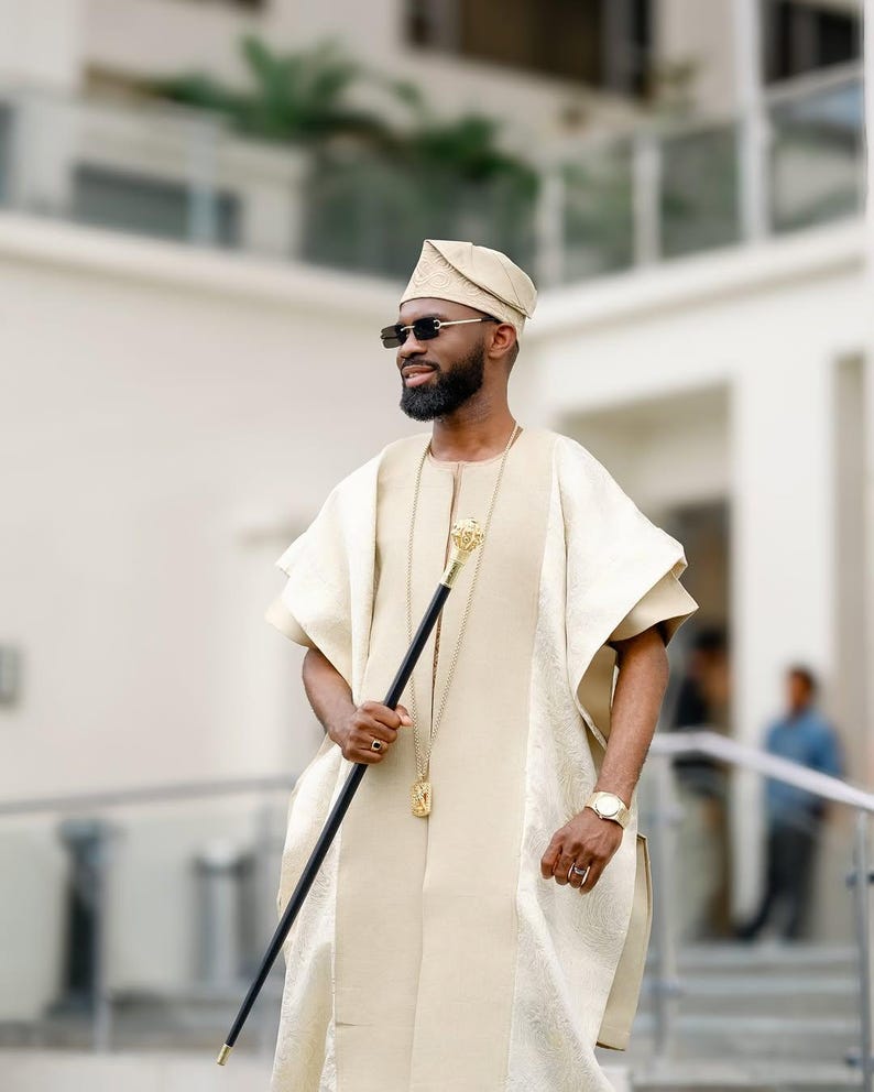 3pcs Champagne Gold African Agbada Suit: Traditional Wedding Outfit - Etsy